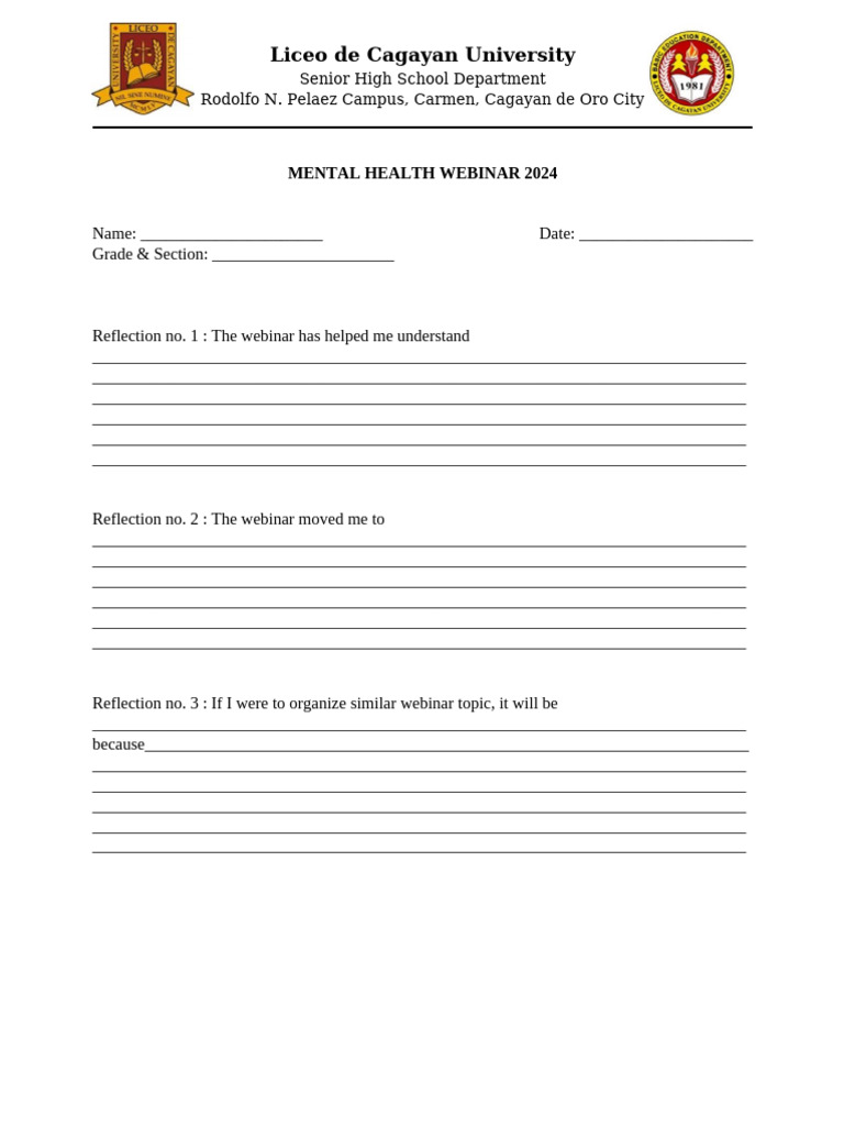 Mental Health Webinar Reflection Paper | PDF
