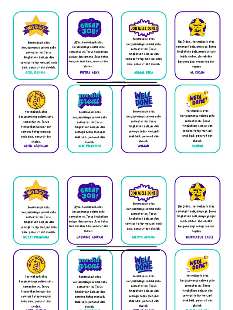 Student Reward Tickets Flashcard in Purple and Teal Minimalist Style | PDF