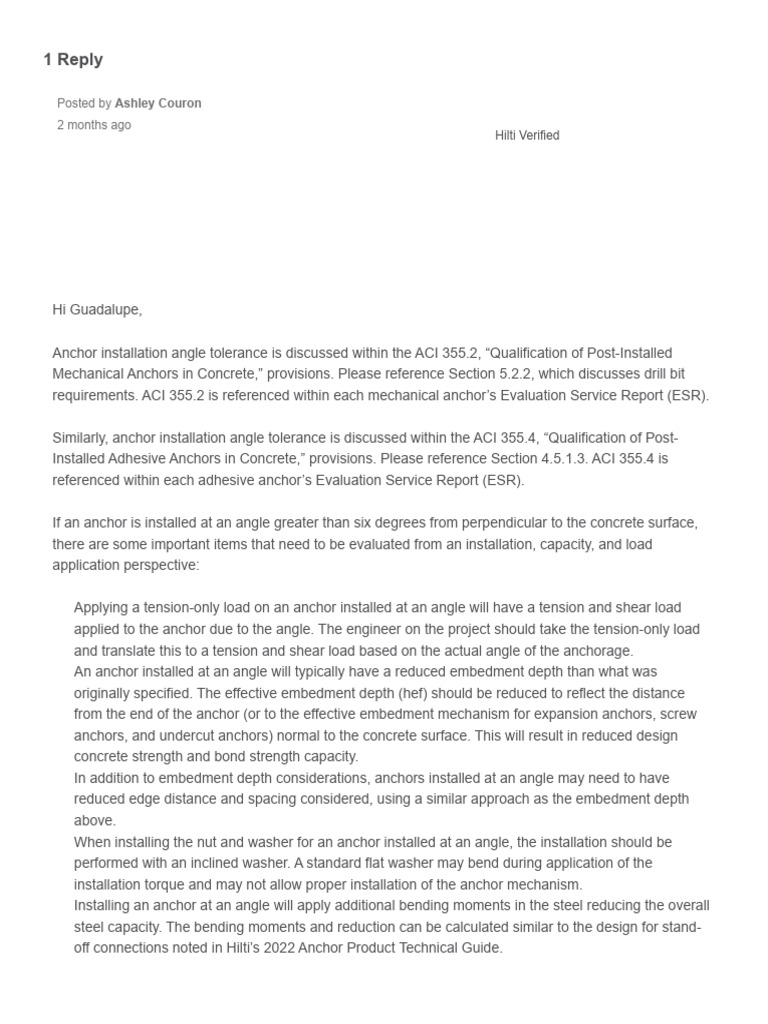 Installing Anchors at an angle - epoxy anchor, inclined anchor | PDF ...