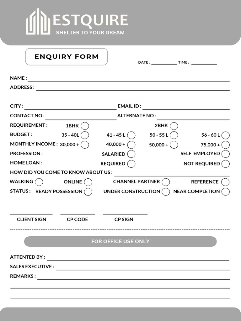 Real Estate Inquiry Form Template | PDF