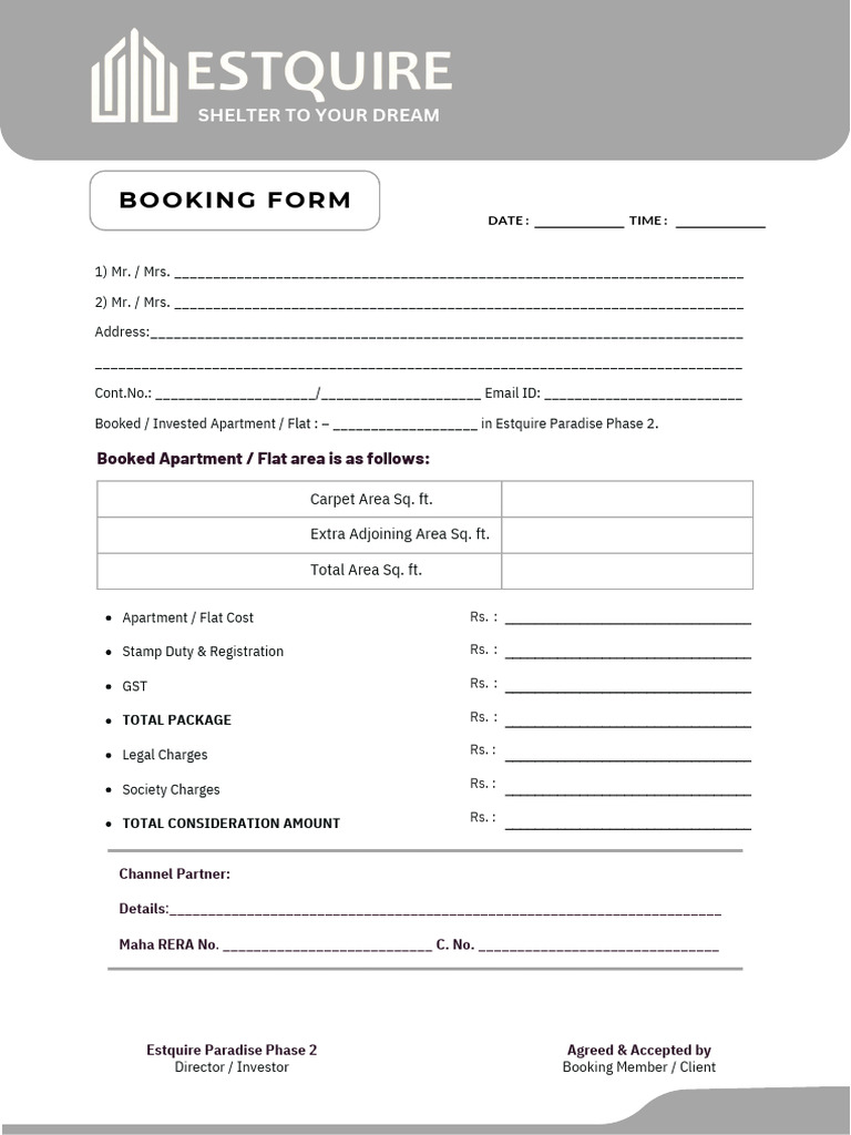 Estquire Paradise Phase 2 Booking Form | PDF