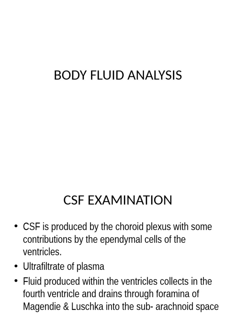 Body Fluids For Nursing | PDF | Cerebrospinal Fluid | Medical Specialties