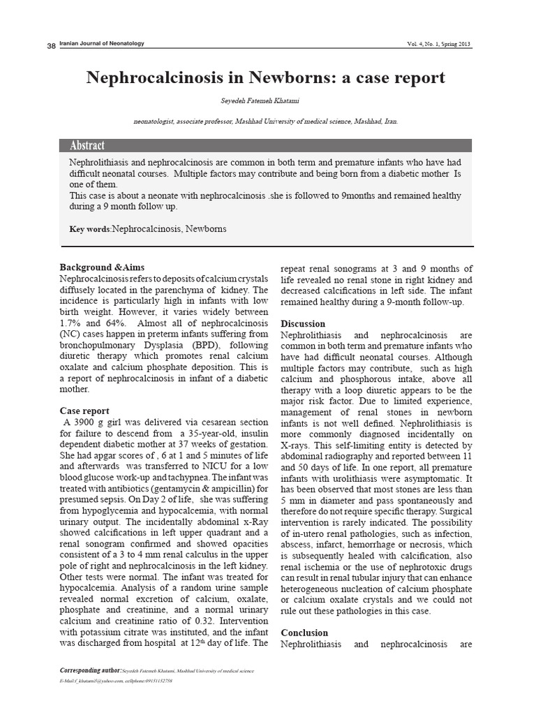 Nephrocalcinosis Case in Newborns | PDF | Diseases And Disorders ...