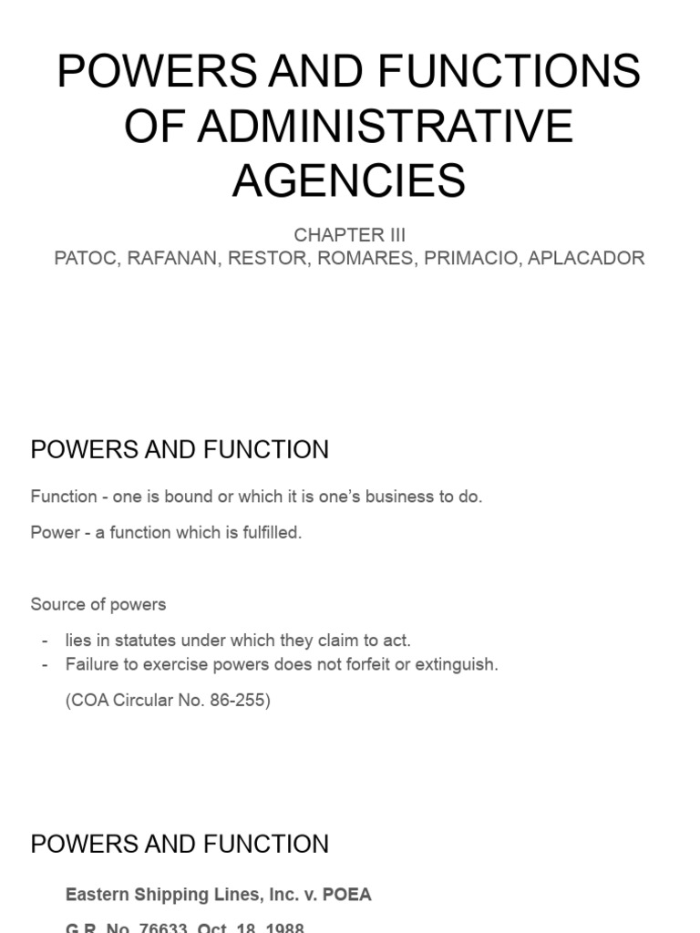 Powers and Functions of Administrative Agencies | PDF | Ex Post Facto ...