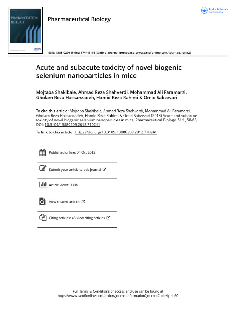 Acute and subacute toxicity of novel biogenic selenium nanoparticles in ...