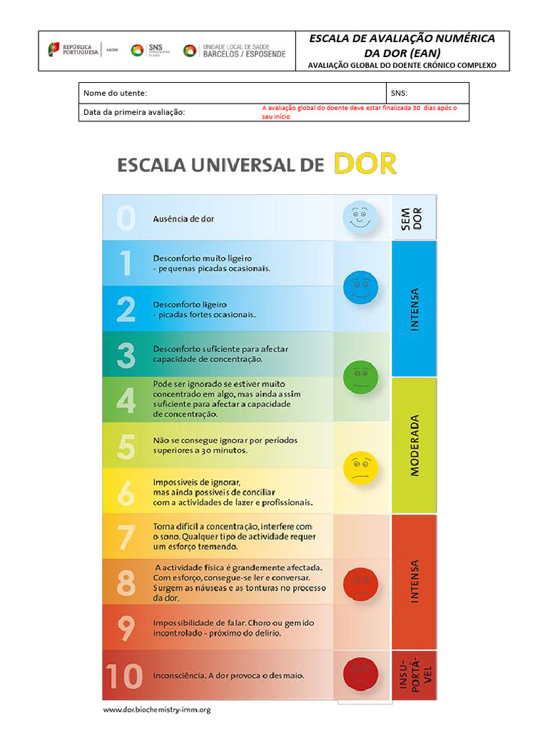 Escala de Avaliação Numérica Da Dor (EAN) | PDF