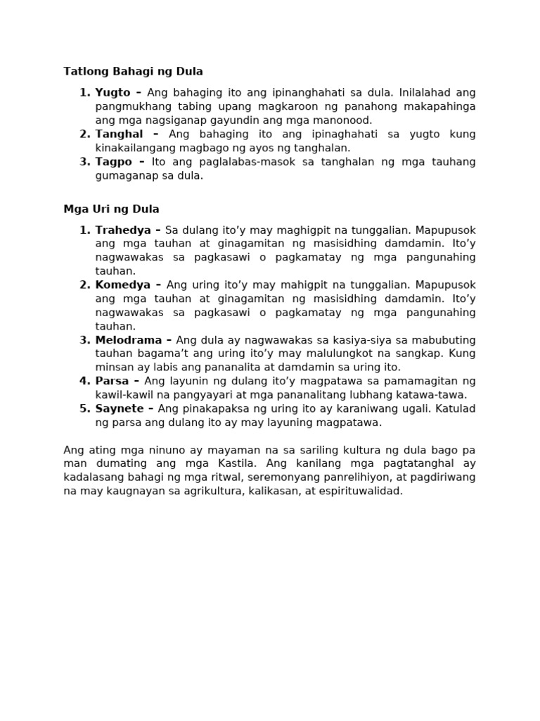 Tatlong Bahagi NG Dula | PDF