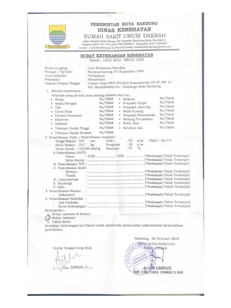 Surat Keterangan Sehat | PDF