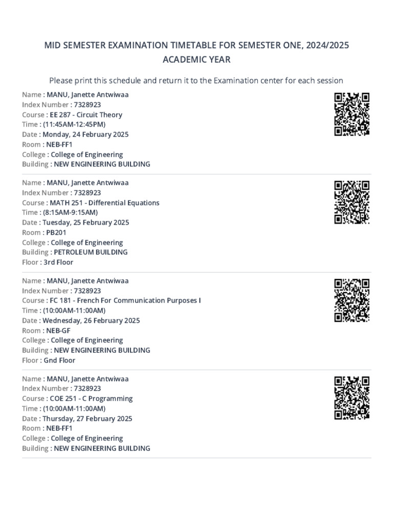 KNUST, CoE Check Timetable for Student | PDF