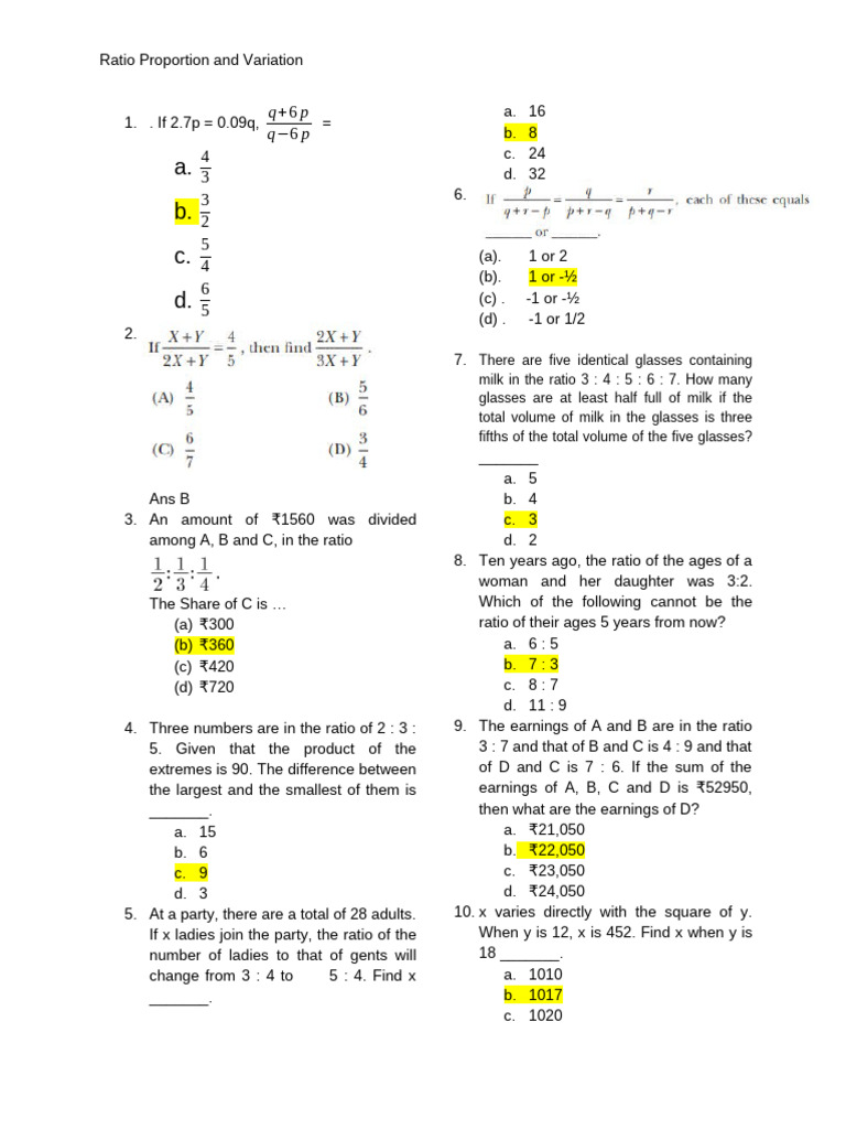 Class 8 Ratio and Proportion Worksheet | PDF | Ratio