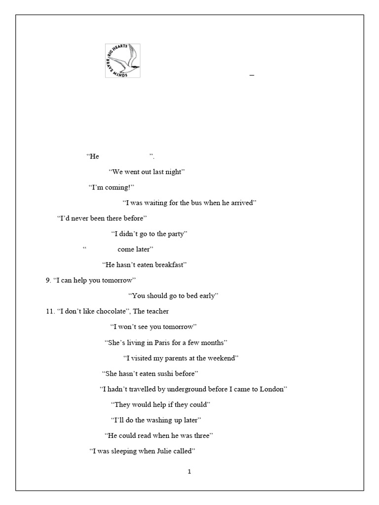 Class 6 Reported Speech Worksheet | PDF