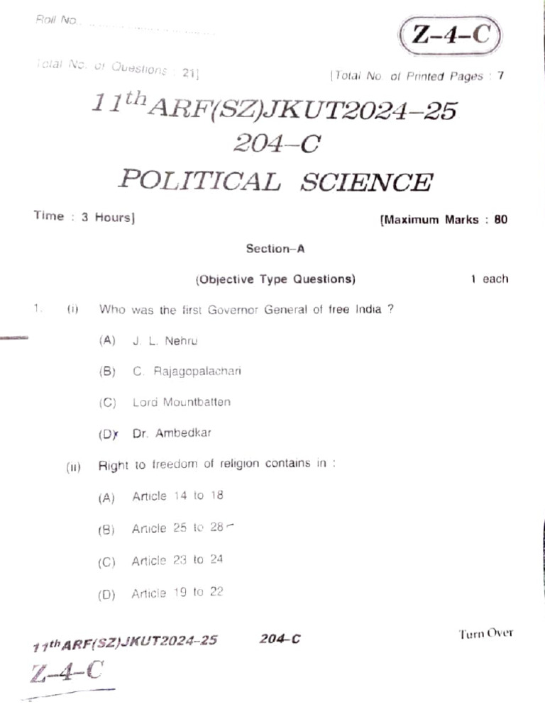 Political Science Class 11 Paper 2025 | PDF | Liberty | Justice