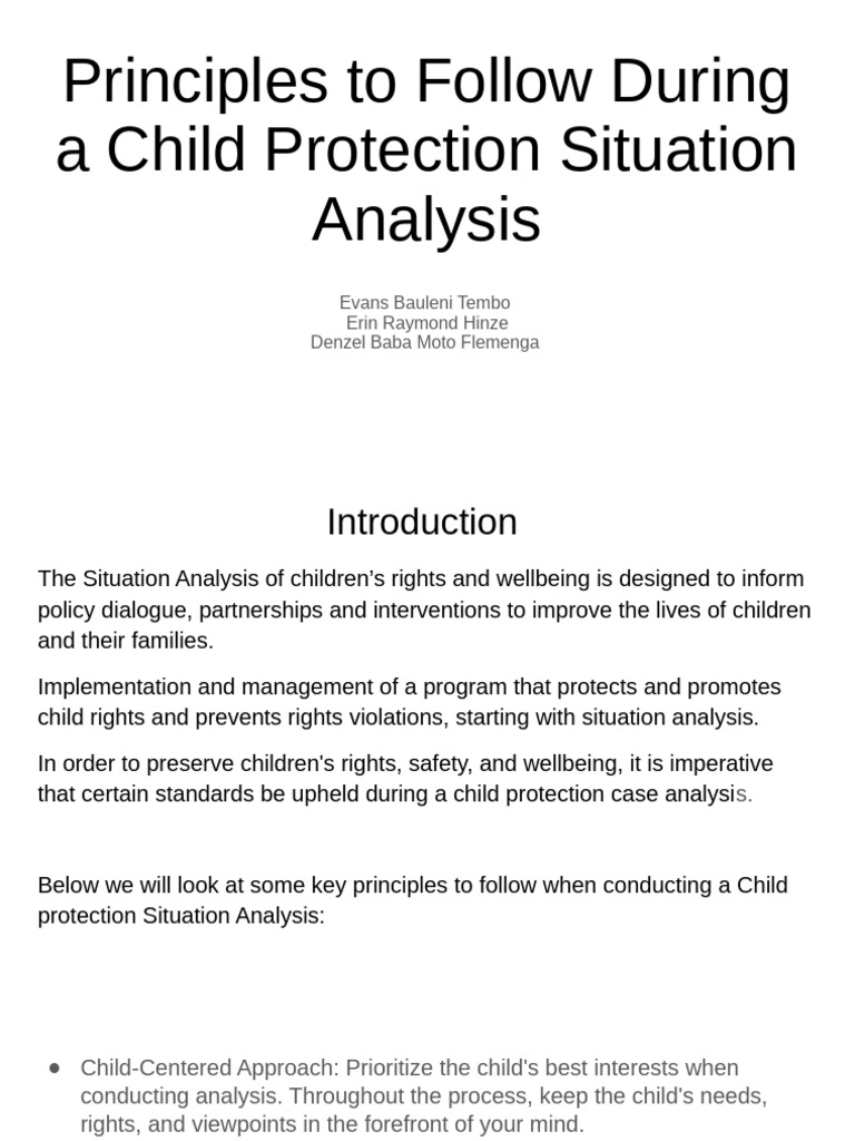 Principles to follow during a Child Protection Situation Analysis ...