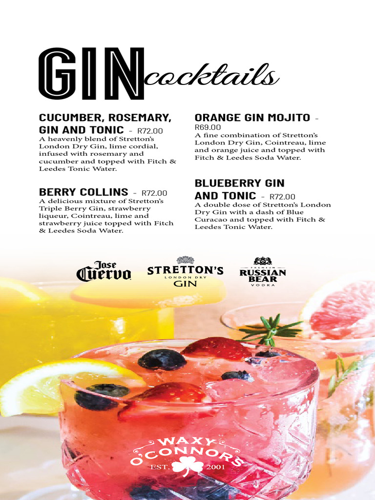 Gin Cocktail Menu Highlights | PDF | Gin | Lime (Fruit)