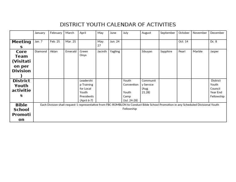 District Youth Activities Calendar 2023 | PDF