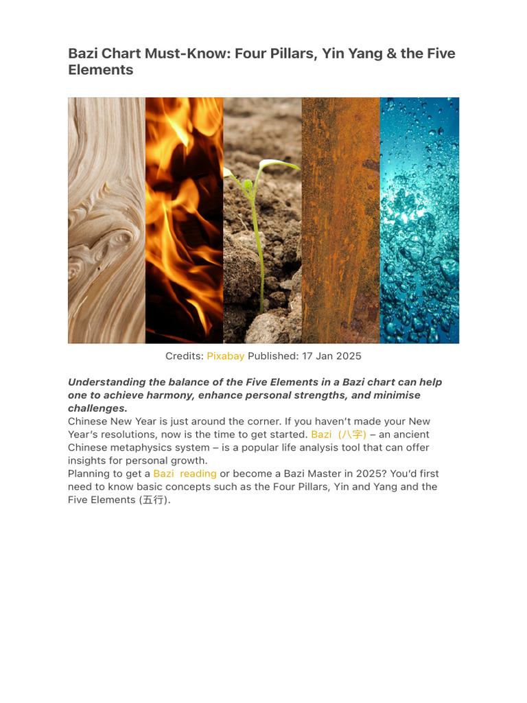 Bazi Chart Must-Know: Four Pillars, Yin Yang & the Five Elements | PDF | Yin And Yang | Water
