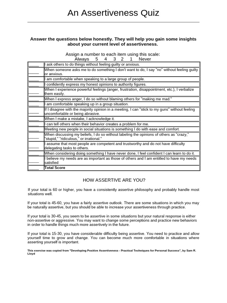 Assertiveness Quiz | PDF | Anger | Social Psychology