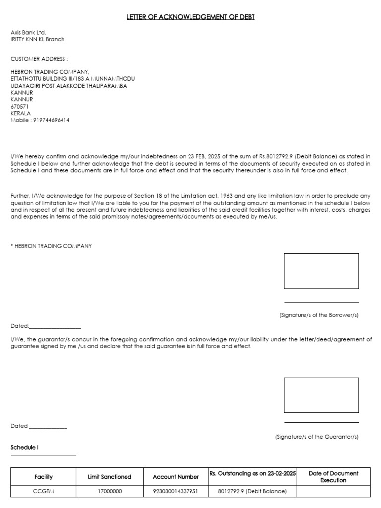 Acknlment Letter No Joint New | PDF
