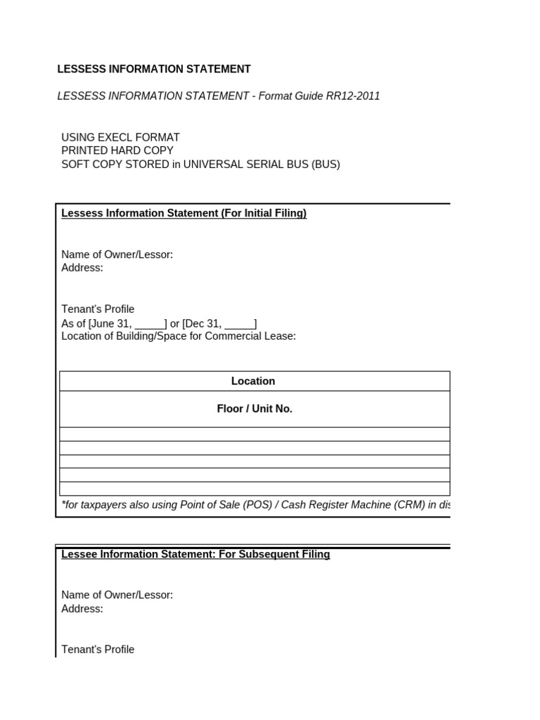 Lessee Information Statement Guide RR12-2011 | PDF