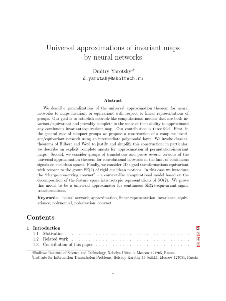 Universal Approximations of Invariant Maps by Neural Networks | PDF | Representation Theory ...