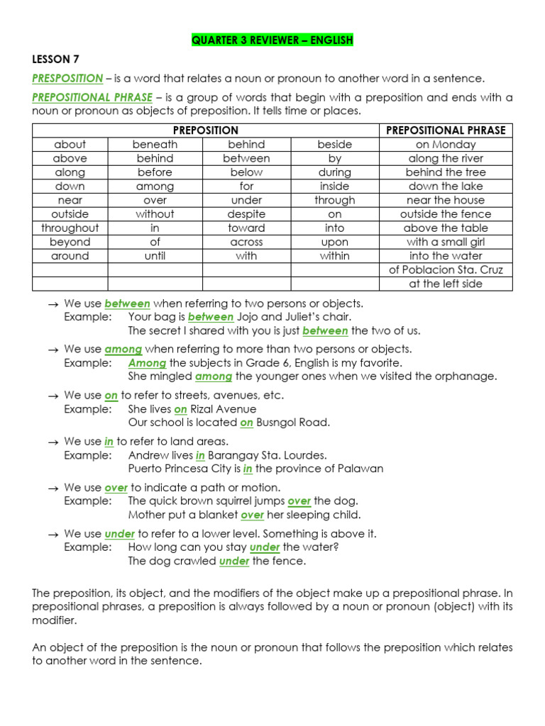 Preposition and Prepositional Phrase Practice Tests | PDF | Syntax ...