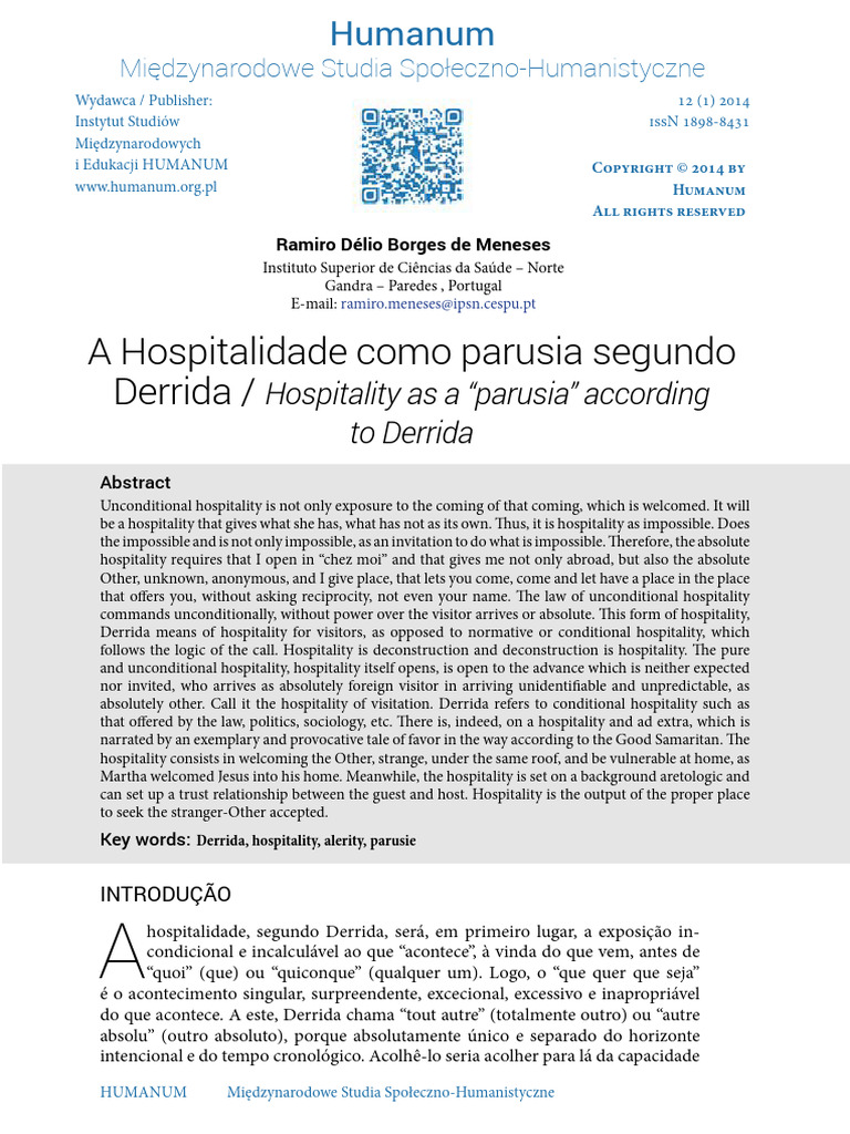 Meneses, Ramiro Délio Borges. (2014) - A Hospitalidade Como Parusia ...