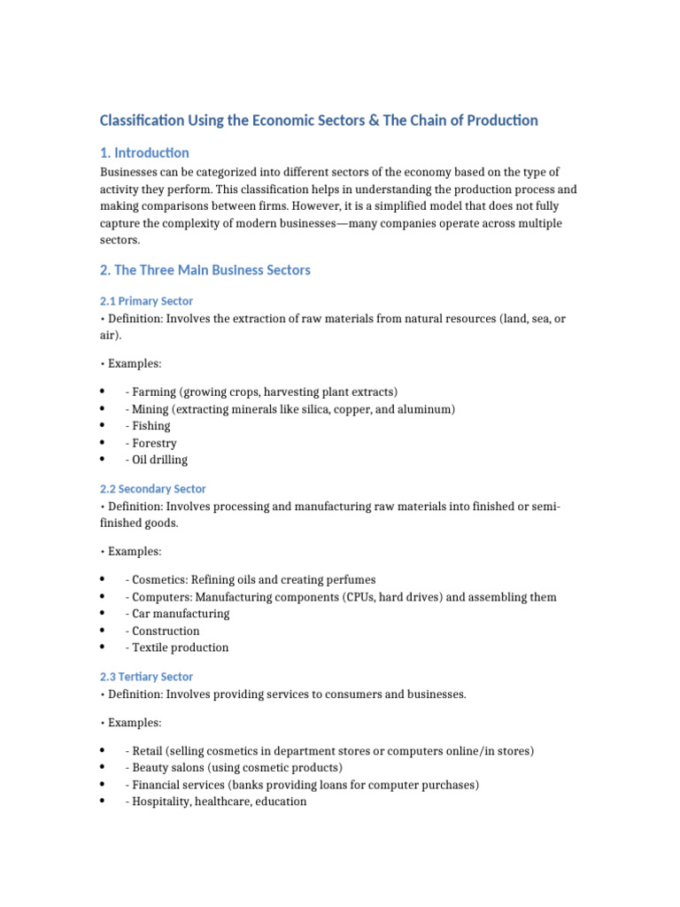 Classification Of Business Sectors Pdf Cosmetics Tertiary Sector Of The Economy