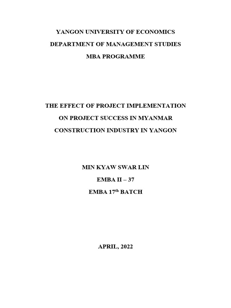Min Kyaw Swar Lin - EMBA II - 37, 17th. Bt. | PDF | Project Management