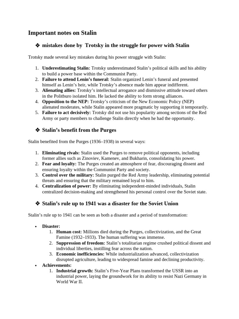 Important notes on Stalin | PDF | Joseph Stalin | Leon Trotsky