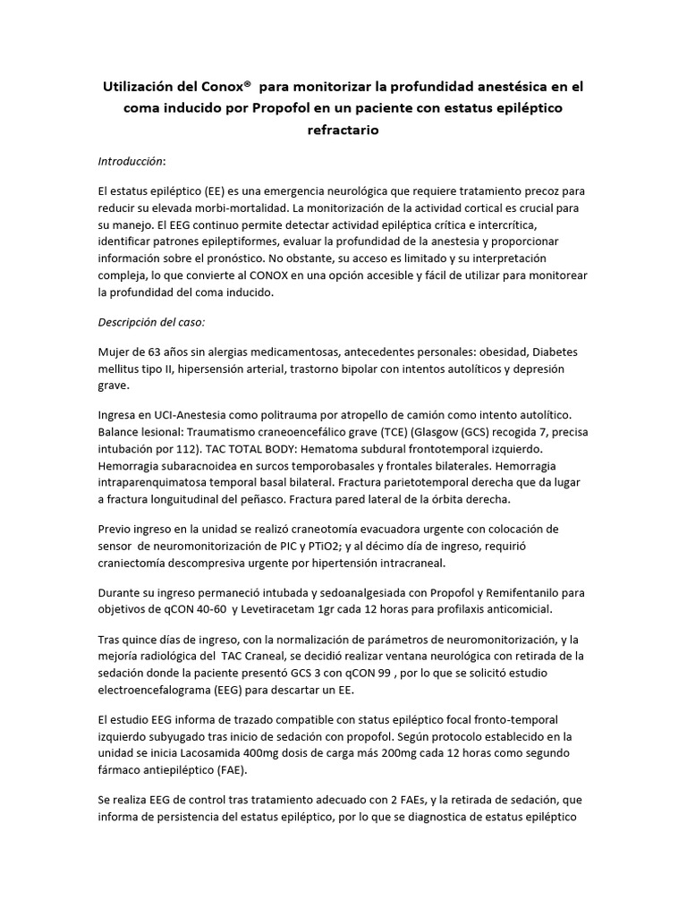 Utilización Del Conox® para Monitorizar La Profundidad Anestésica en El ...