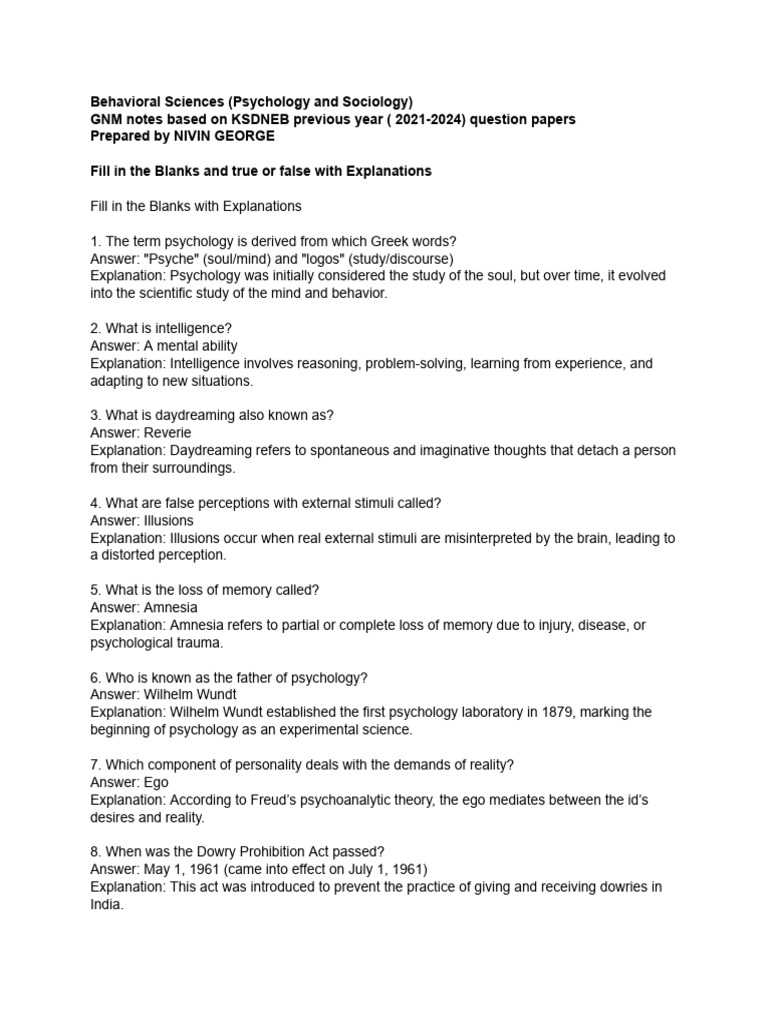 Behavioral Sciences (Psychology and Sociology) | PDF | Psychology | Learning