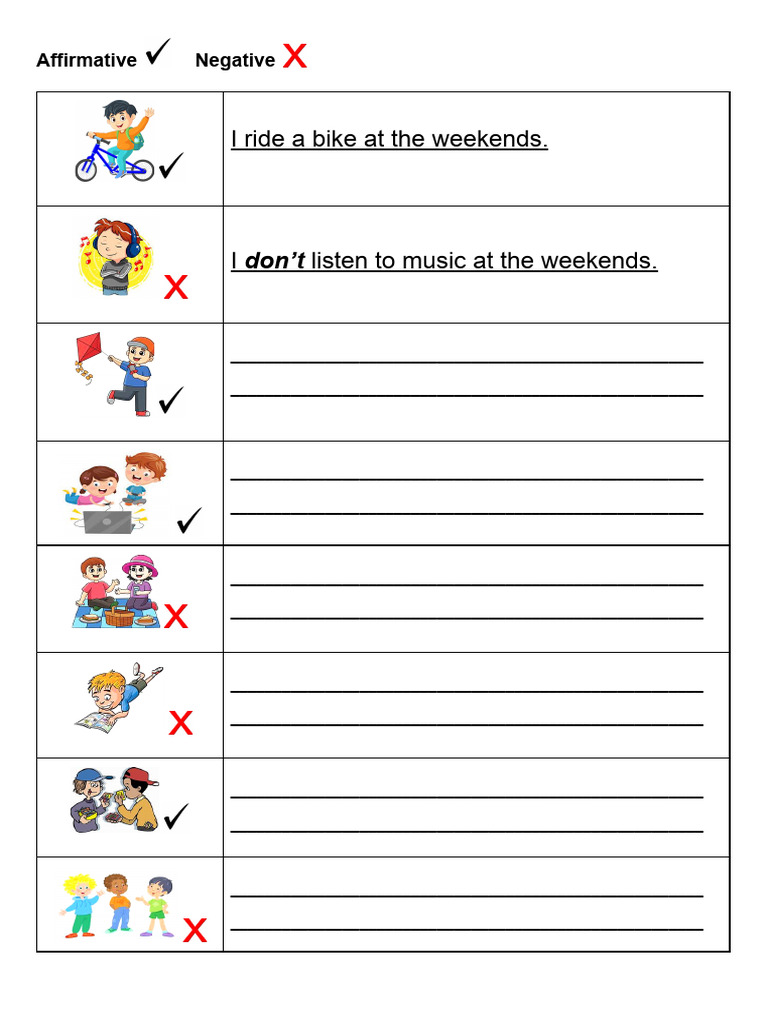 AAU Grade 3 Unit 4 at The Weekend Affirmative and Negative | PDF