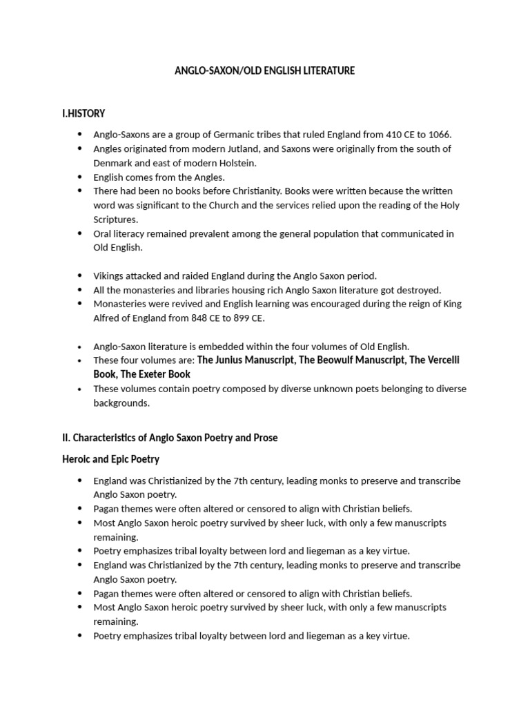 Anglo Saxon Old English Literature | PDF | Anglo Saxons | Beowulf