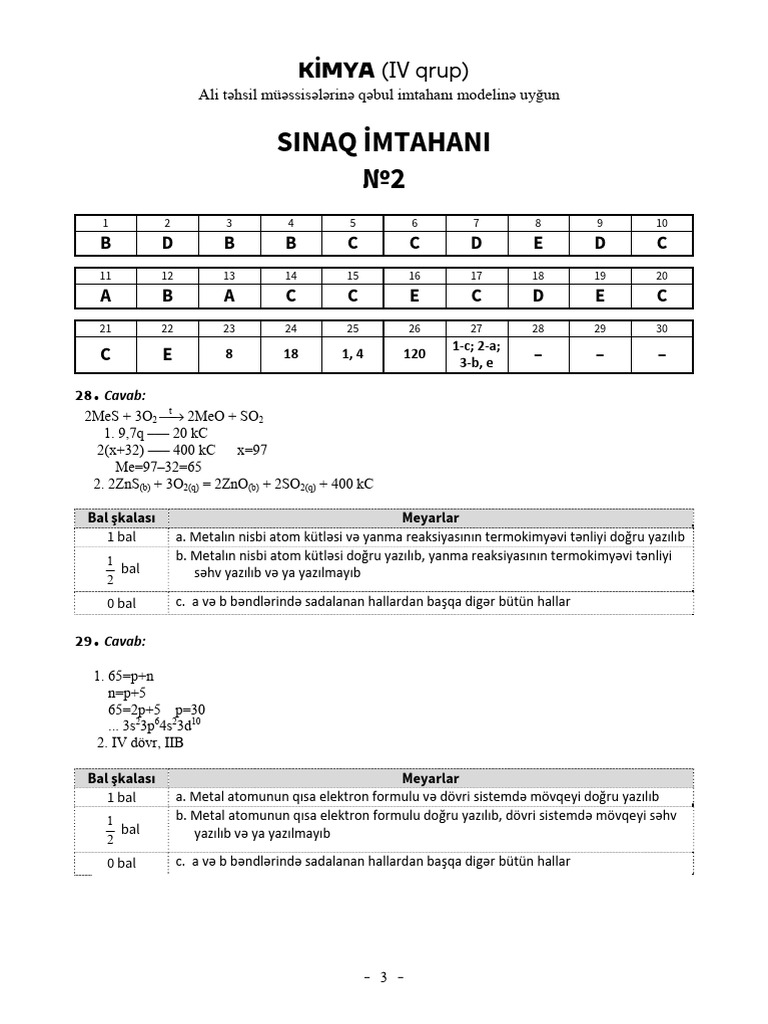 Kimya Qrup 4 AZ Sinaq 2 | PDF