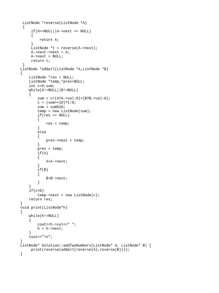 Reverse and Add Two Linked Lists | PDF