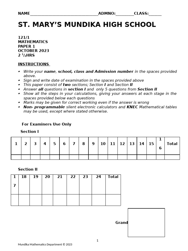 Math Form 3 P1 End Year Exam 2023 | PDF | Area | Circle