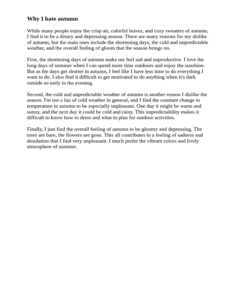 Why I Hate Autumn | PDF