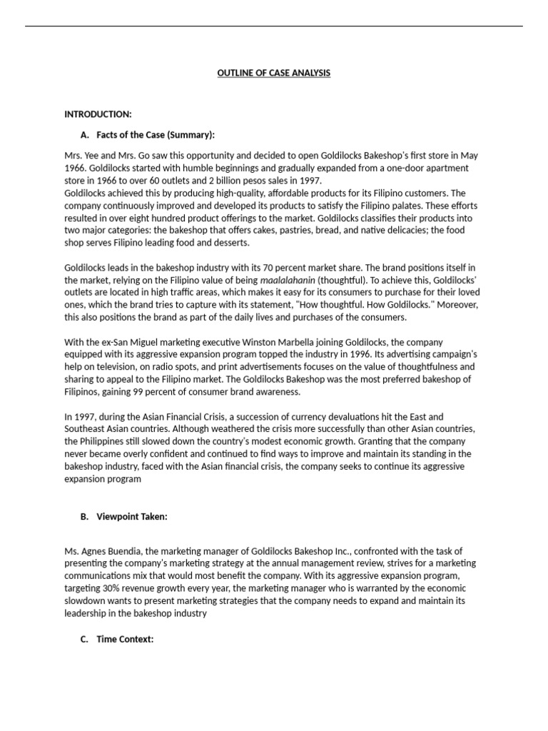 Goldilocks Case Analysis | PDF | Marketing | Brand