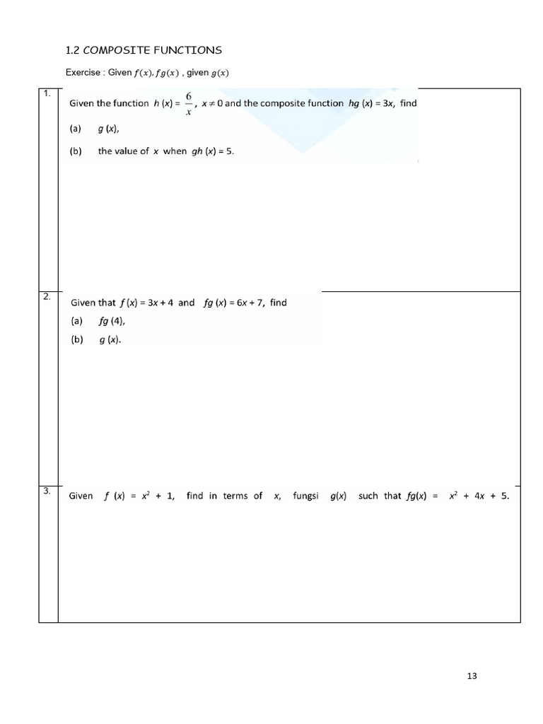 CH 1 Functions Exercise | PDF