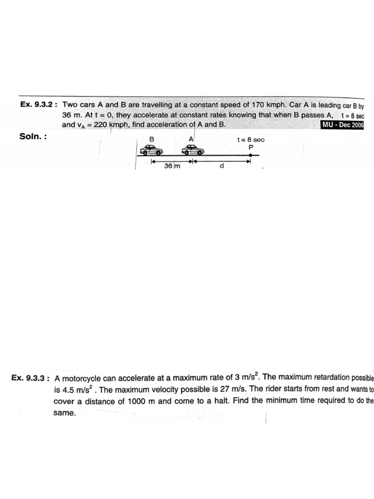Problems On Horizontal Line Motion With Uniform Acceleration | PDF