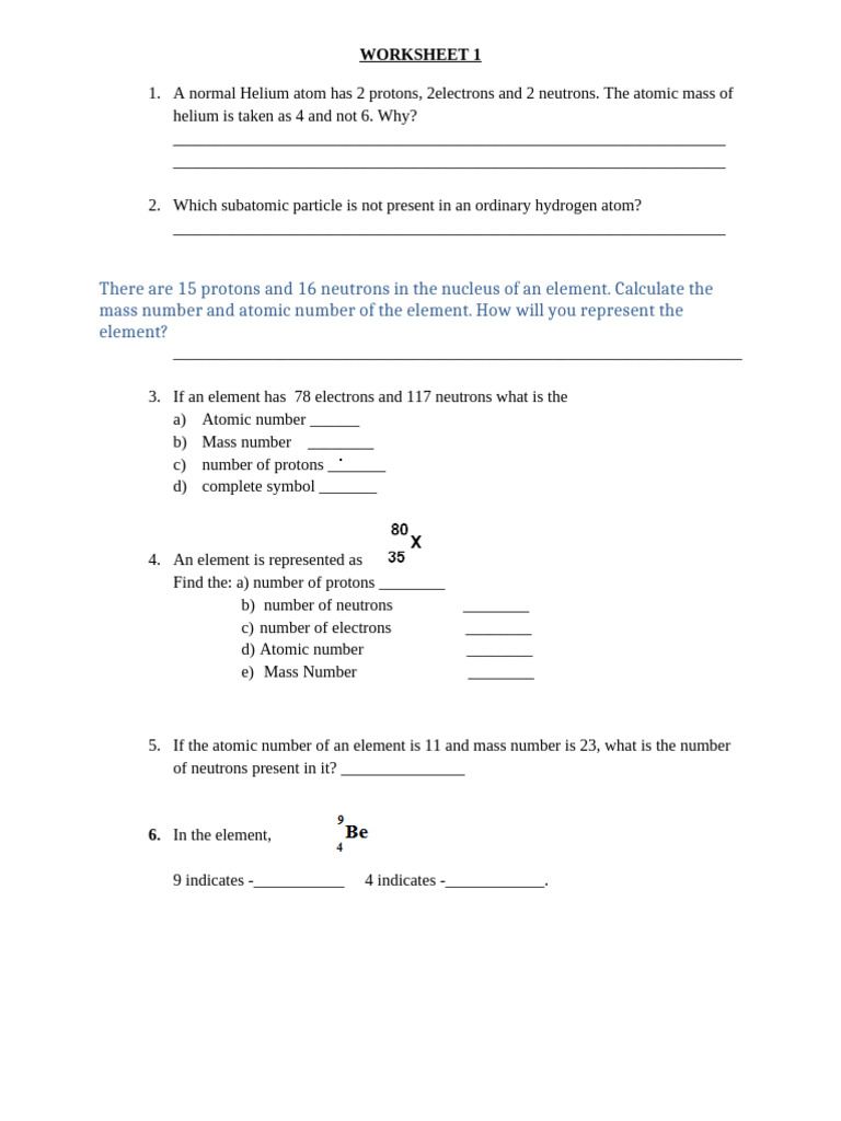 Atomic Structure and Isotopes Worksheet | PDF | Atoms | Chemical Elements