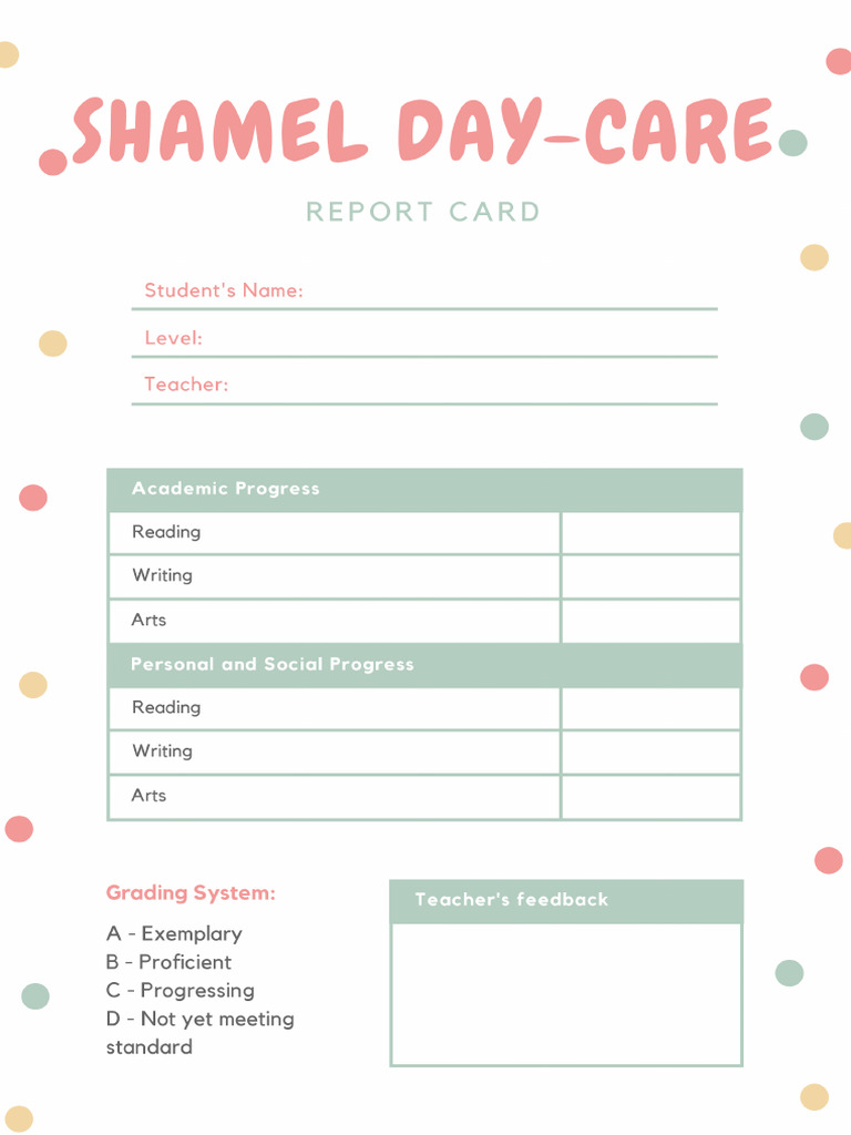 Pastel Dots Preschool Report Card | PDF