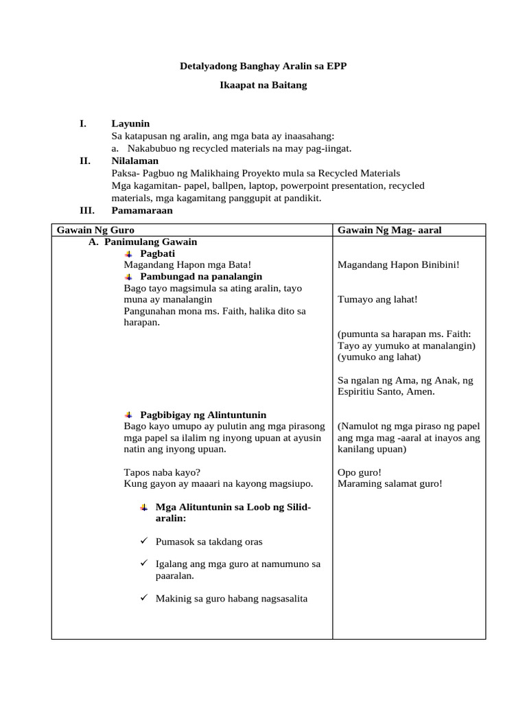 Detalyadong Banghay Aralin Sa EPP Locale Demo Mary | PDF