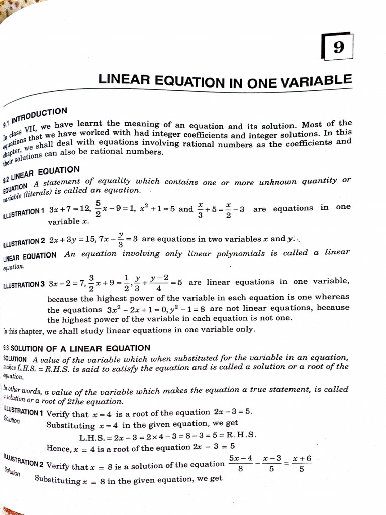 Rd 8 Chap 9 Linear Equation in One Variable | PDF