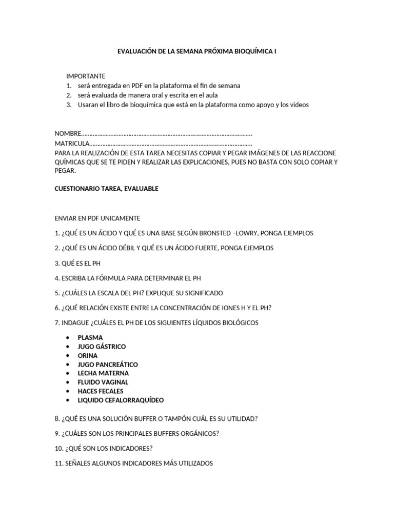 Evaluación Acido Bases Bioquímica I | PDF | Solución tampón | Ph
