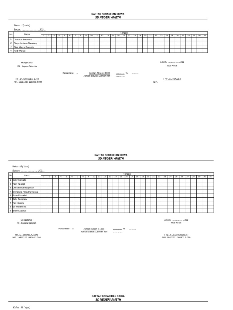 DAFTAR ABSEN MURID | PDF