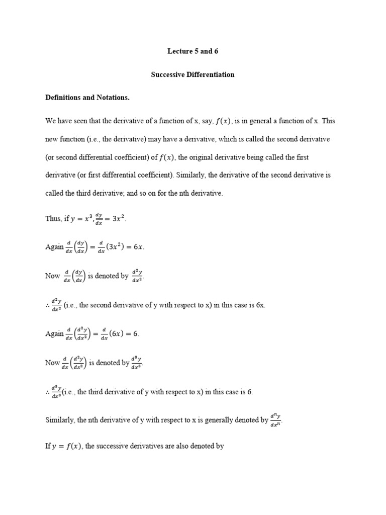 LECTURE 5 & 6 - Successive Differentiation | PDF | Derivative | Function (Mathematics)