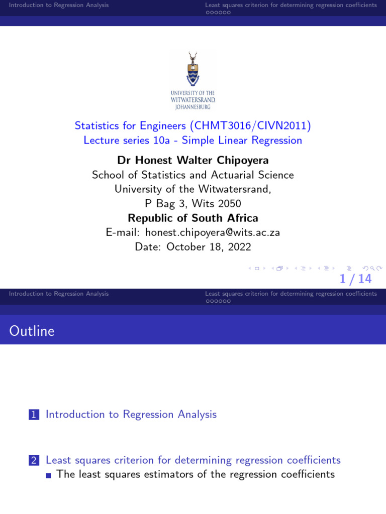 2022 CIVN2011A and STAT3029A- Lecture Series 10a - Simple Linear Regression | PDF | Linear ...
