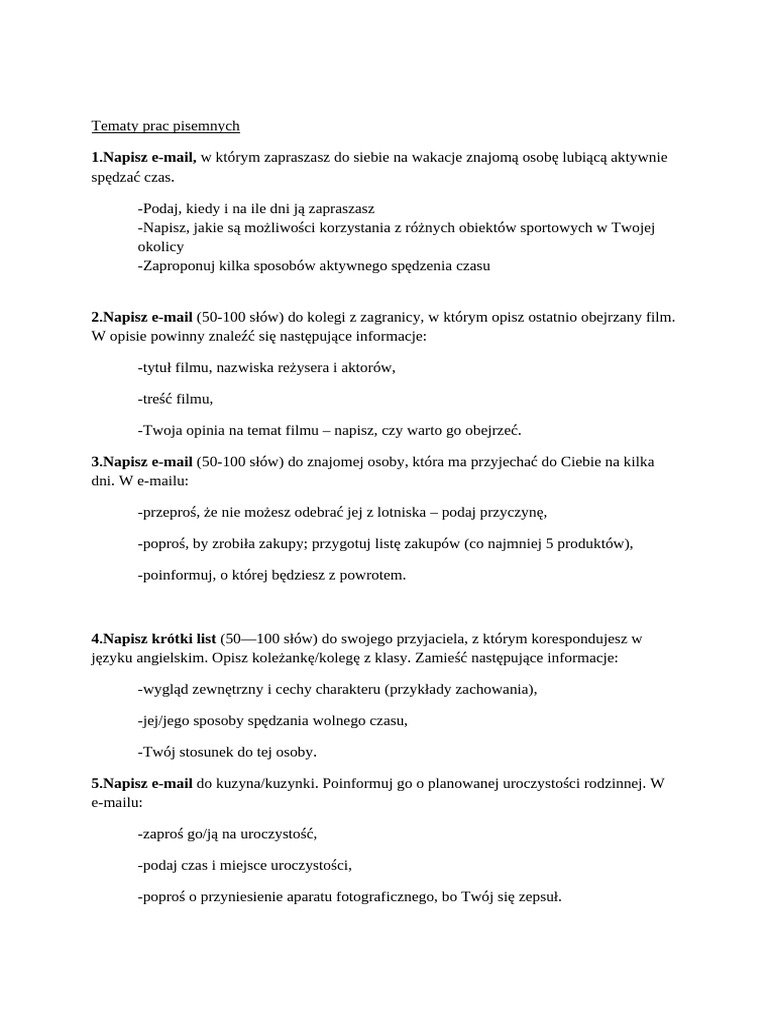 Tematy Prac Pisemnych | PDF