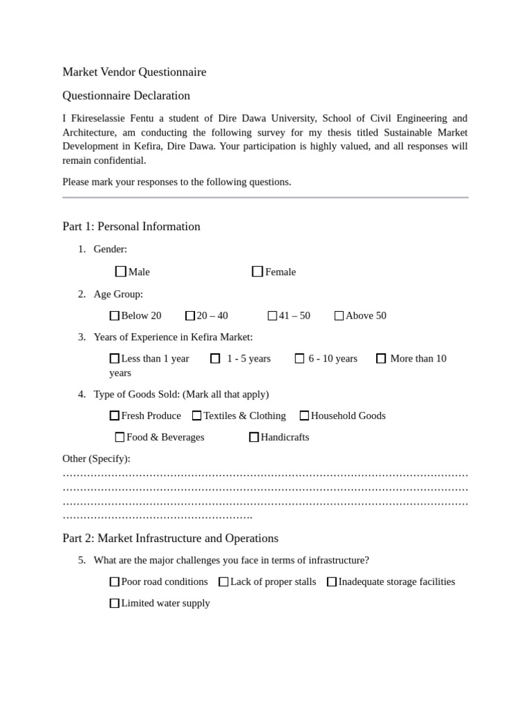 Market Vendor Questionnaire | PDF | Waste Management | Environment